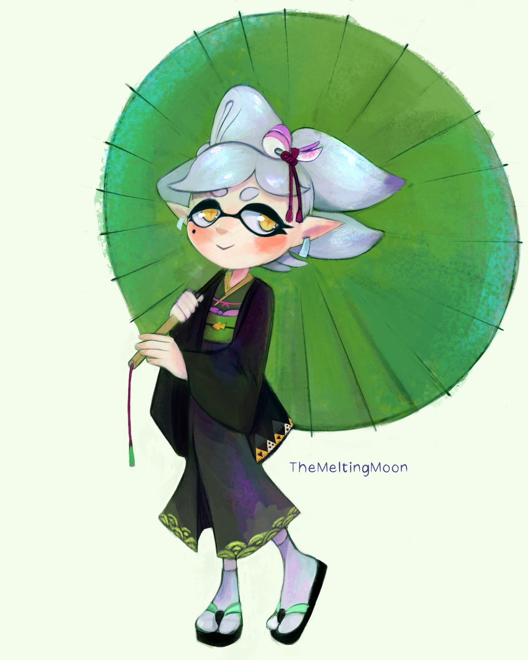 Safebooru - 1girl artist name black kimono commentary earrings english ...