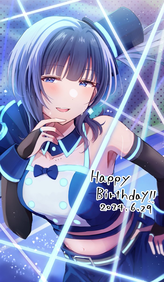 Safebooru - 1girl asaka karin black gloves blue bow blue bowtie blue camisole blue collar blue ...