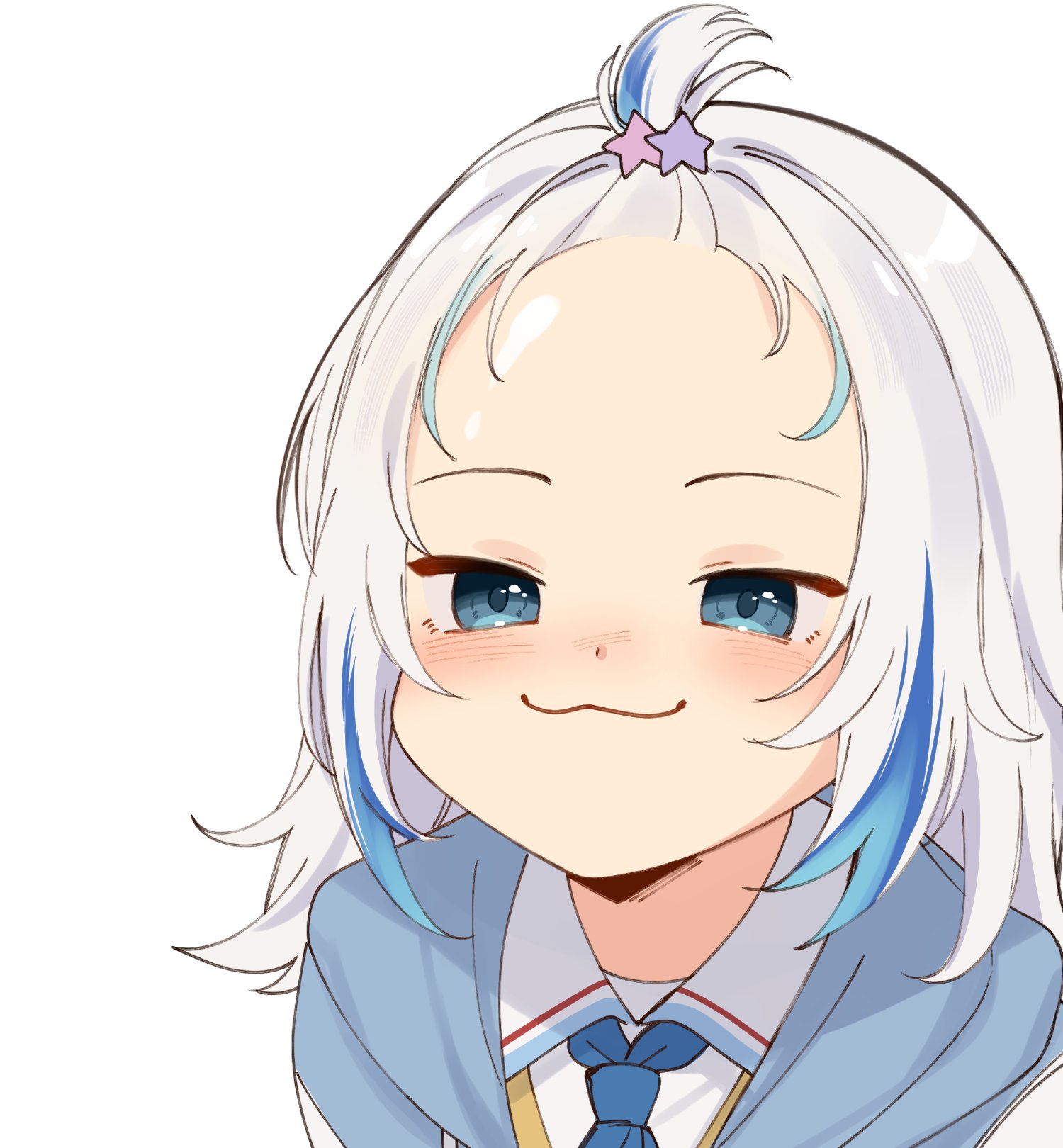 Safebooru - 1girl :3 bangs pinned back blue eyes blue hair blue neckerchief blush commentary ...