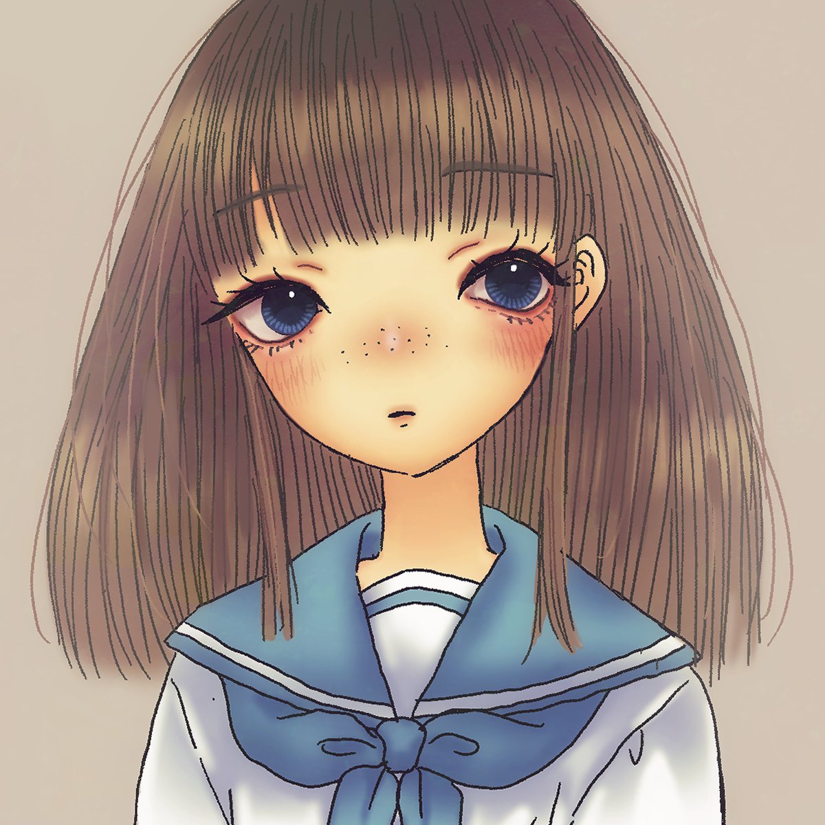 Safebooru - 1girl bad id bad pixiv id blue bow blue eyes blue sailor collar blunt bangs blush ...