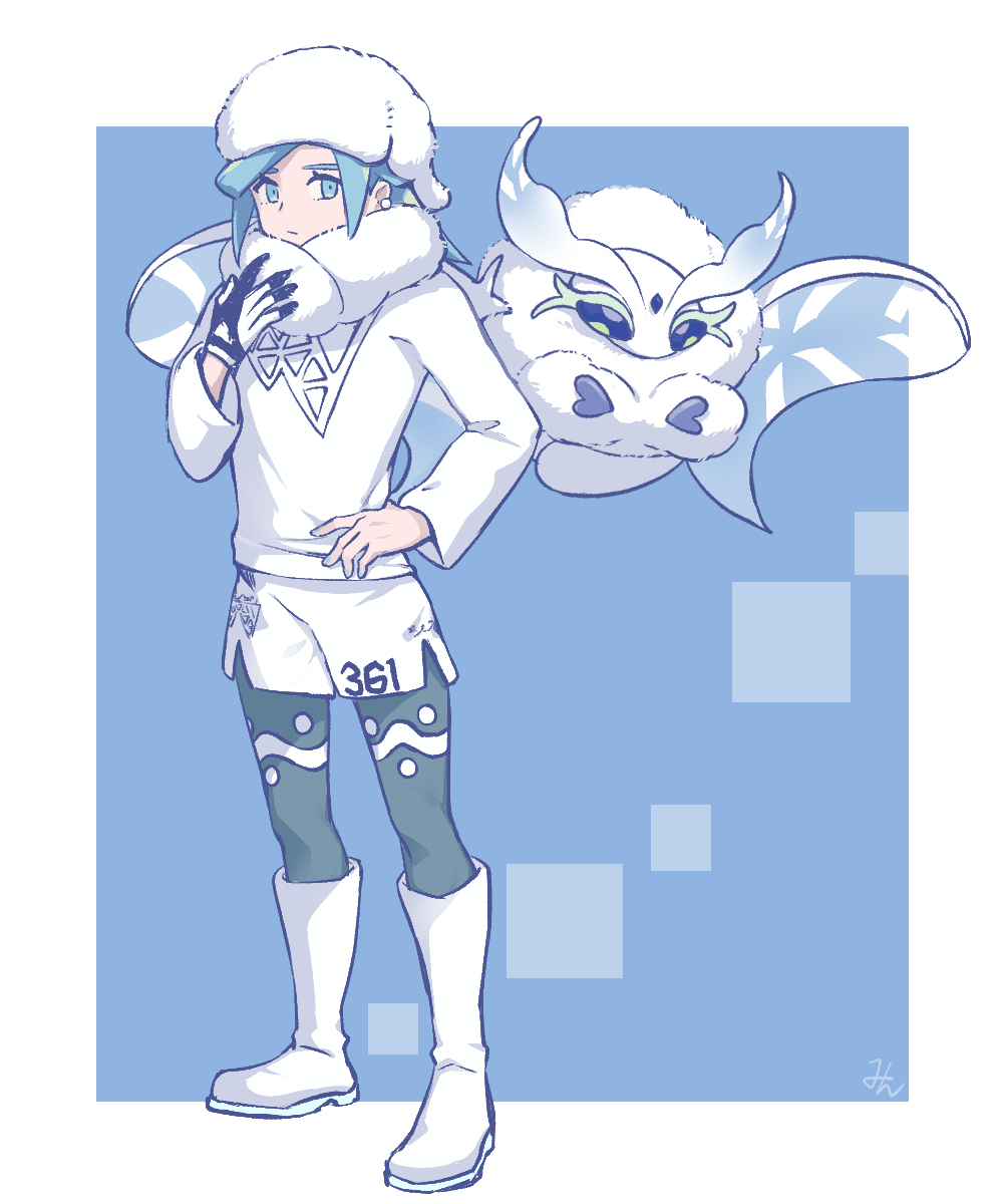 Safebooru - 1boy aqua eyes aqua hair blue background boots border ...