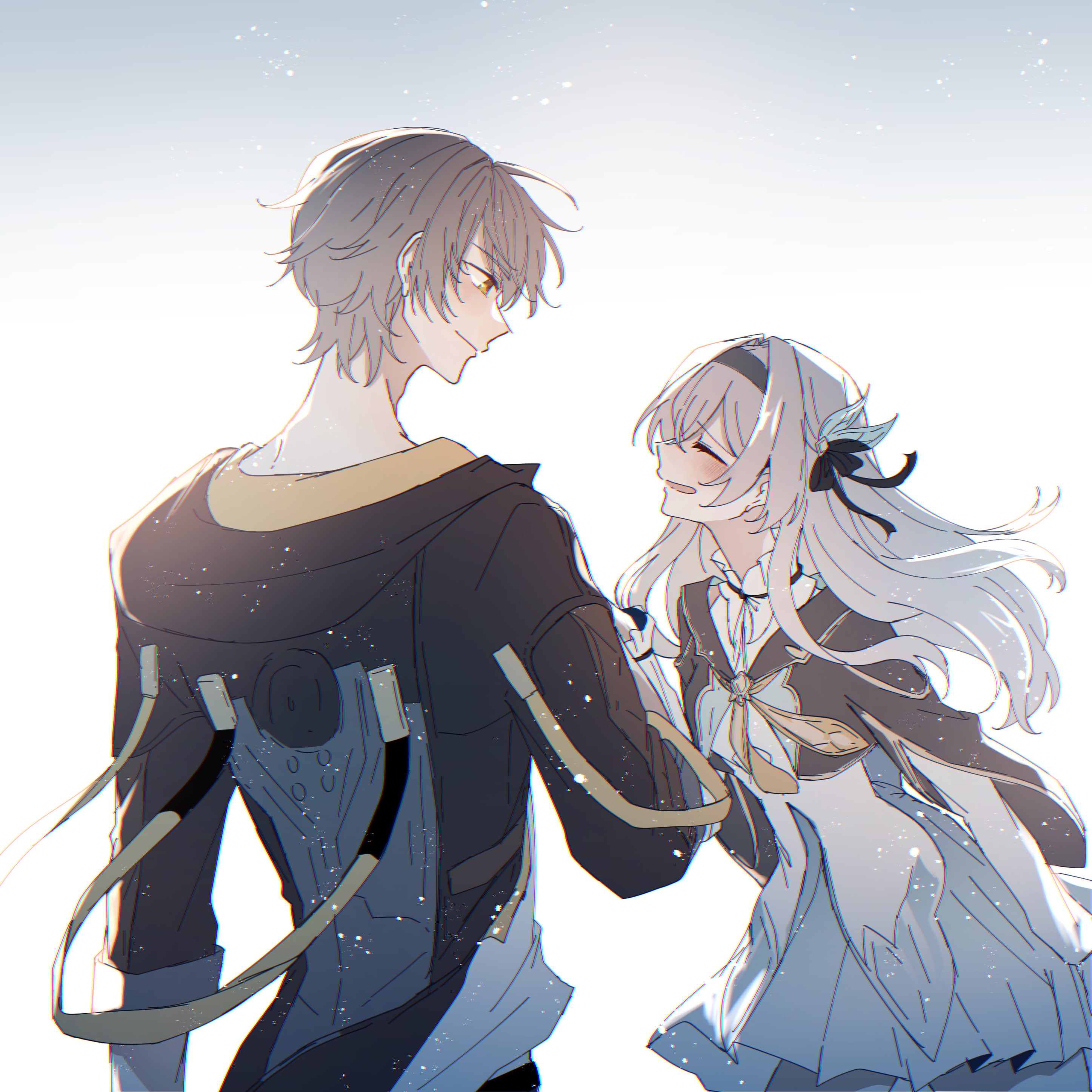 Safebooru - 1boy 1girl absurdres aqua skirt black coat black hairband caelus (honkai: star rail ...