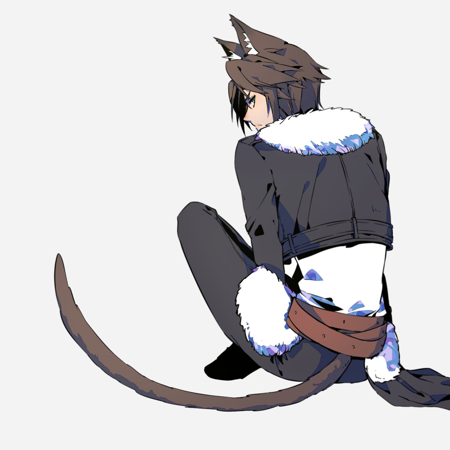 Safebooru - 1boy animal ears belt black jacket black pants blue eyes brown hair cat boy cat day ...