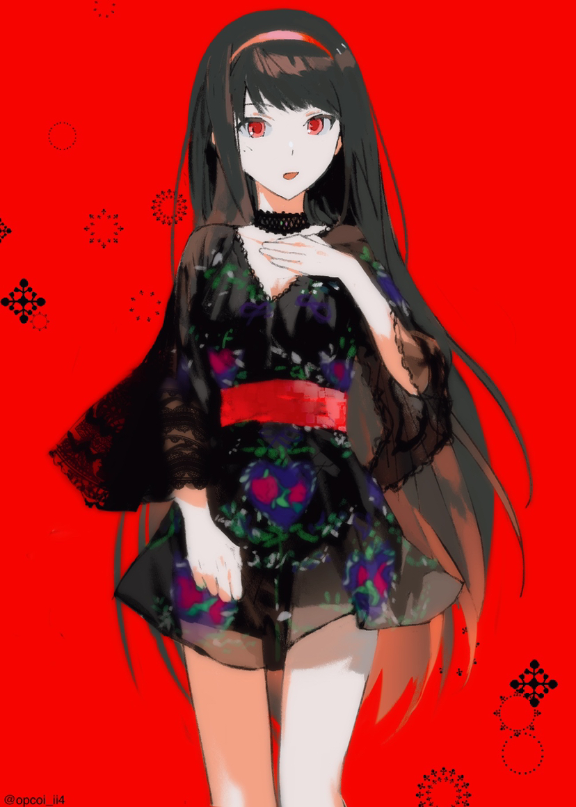 Safebooru - 1girl alternate costume belt black choker black dress black hair choker commentary ...