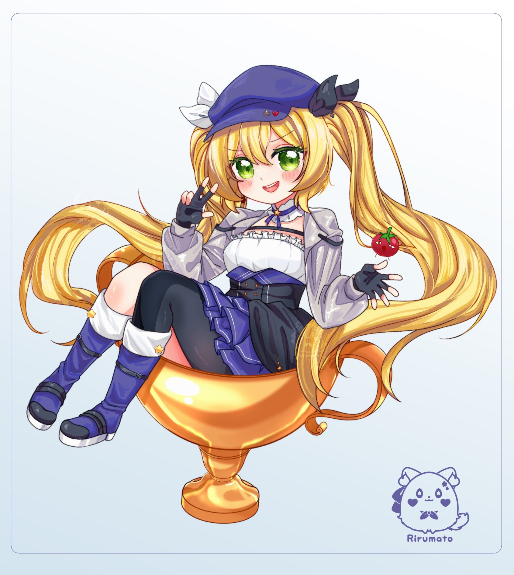 Safebooru - 1girl artist logo artist name black gloves blonde hair blue ...