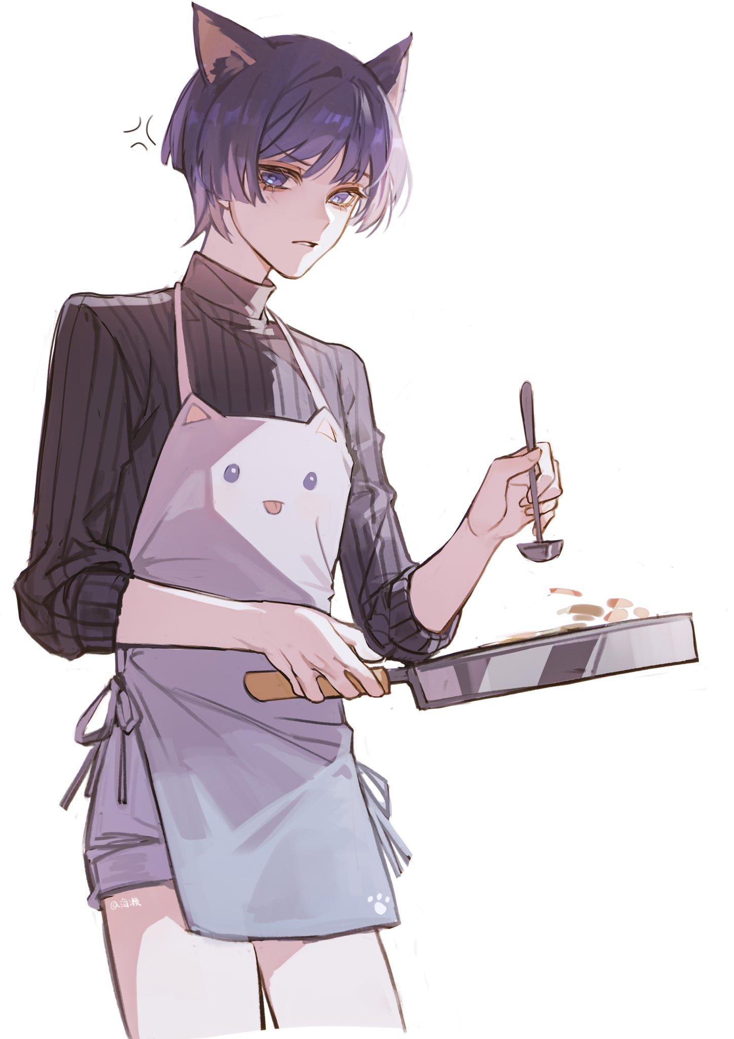 Safebooru - 1boy alternate costume anger vein animal ears apron black ...