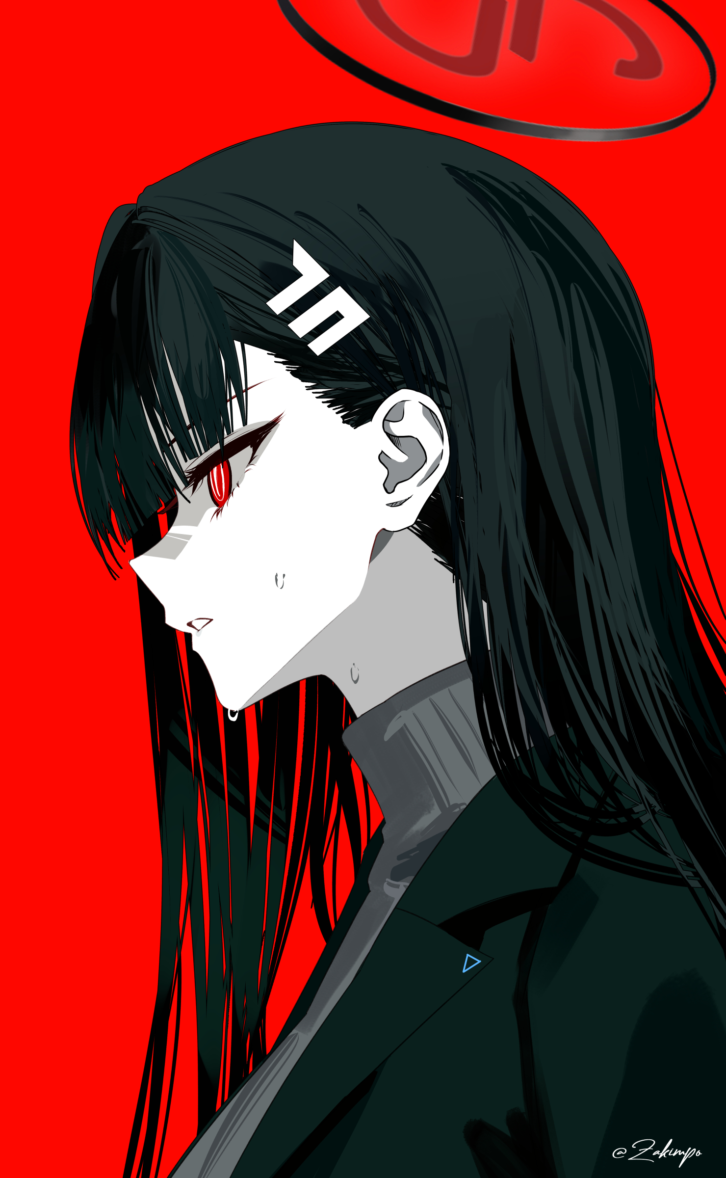 Safebooru - 1girl absurdres artist name black coat black hair black halo blue archive coat ...