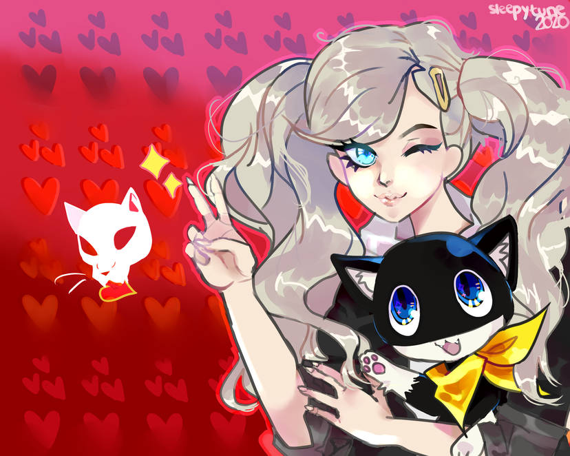 Safebooru - 1girl blonde hair blue eyes cat female morgana (persona 5) persona 5 takamaki anne ...