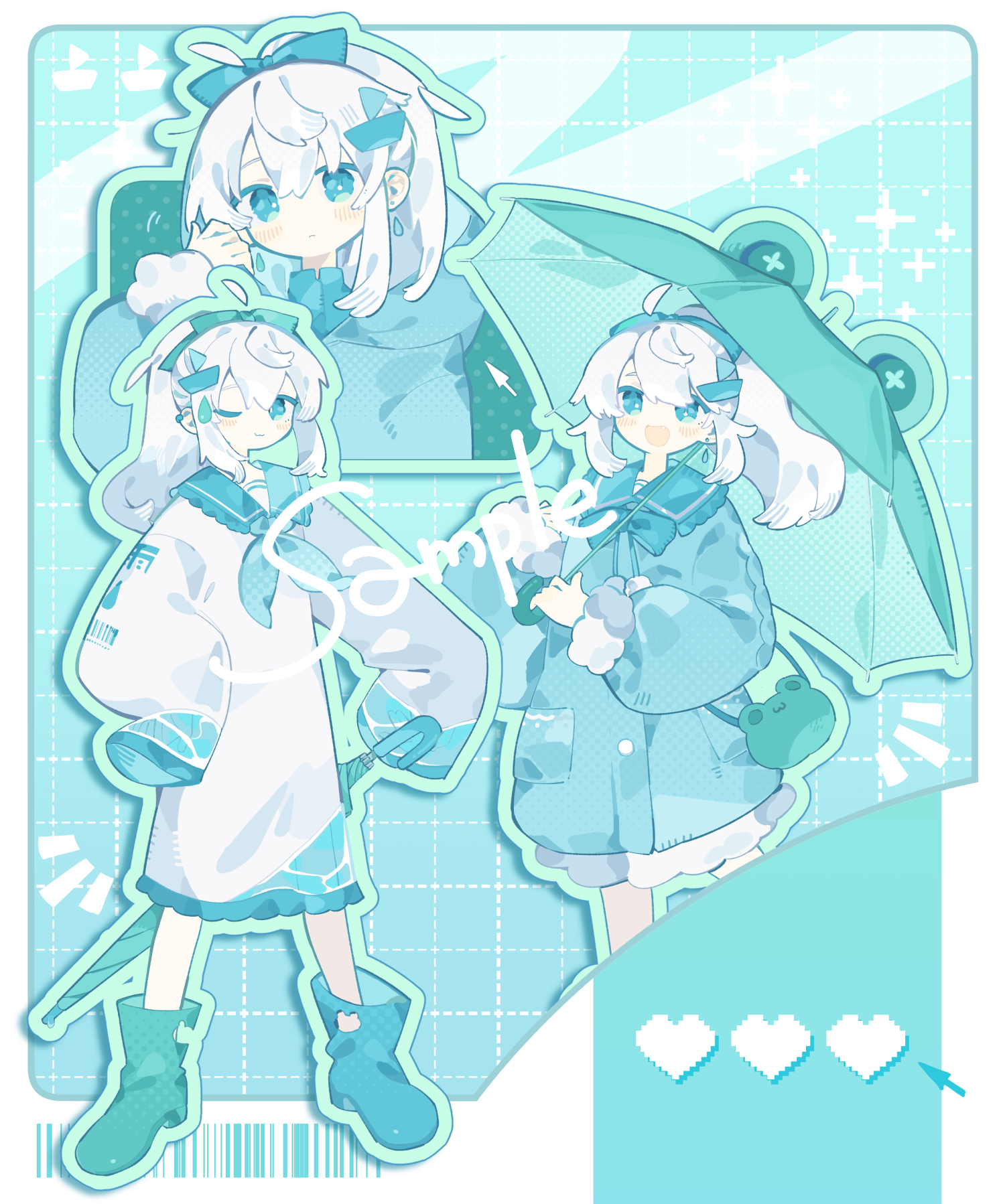 Safebooru - 1girl animal-themed umbrella ankle boots aqua bow aqua coat aqua eyes aqua footwear ...