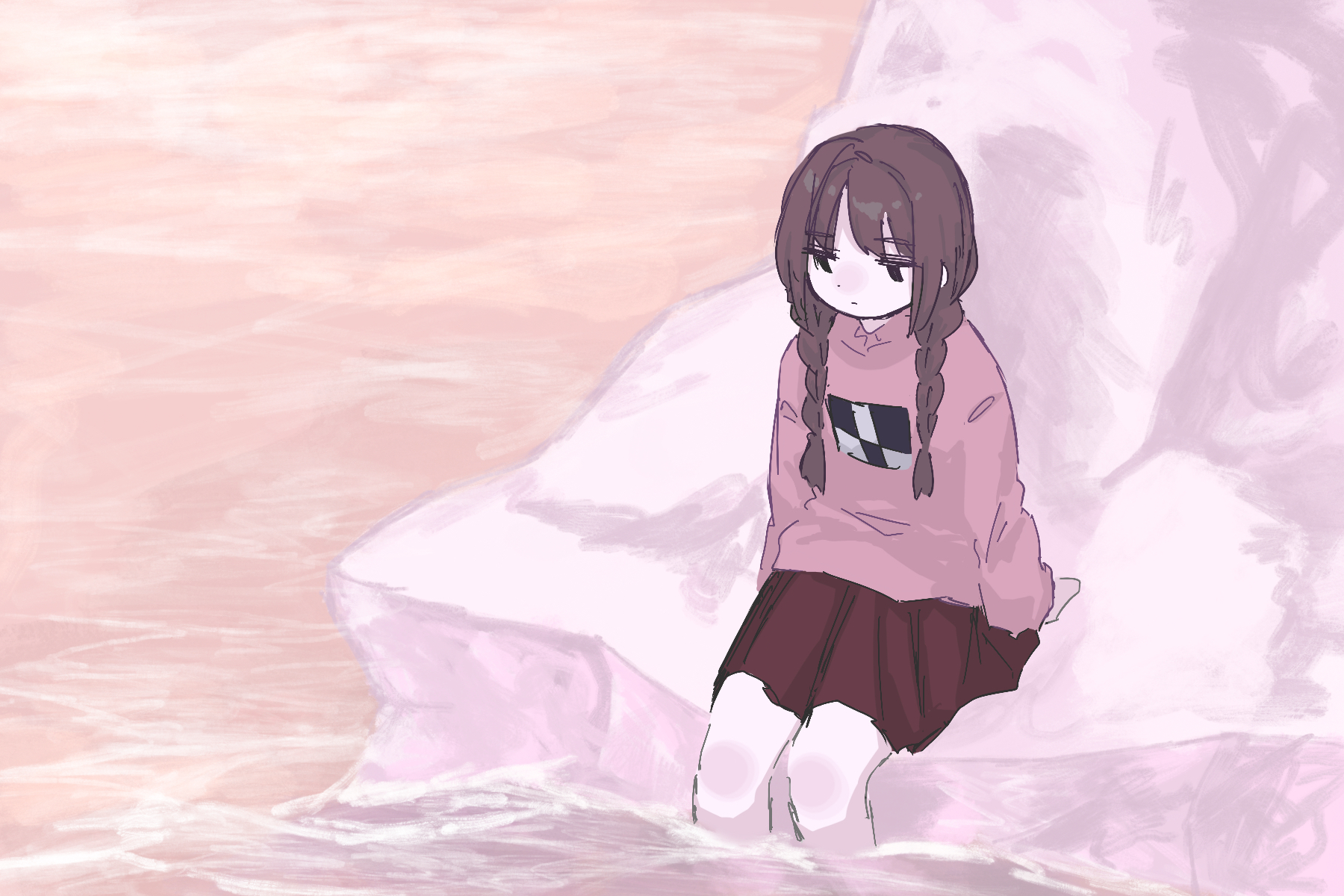 Safebooru - 1girl black eyes braid brown hair denkai 461 dot nose ...