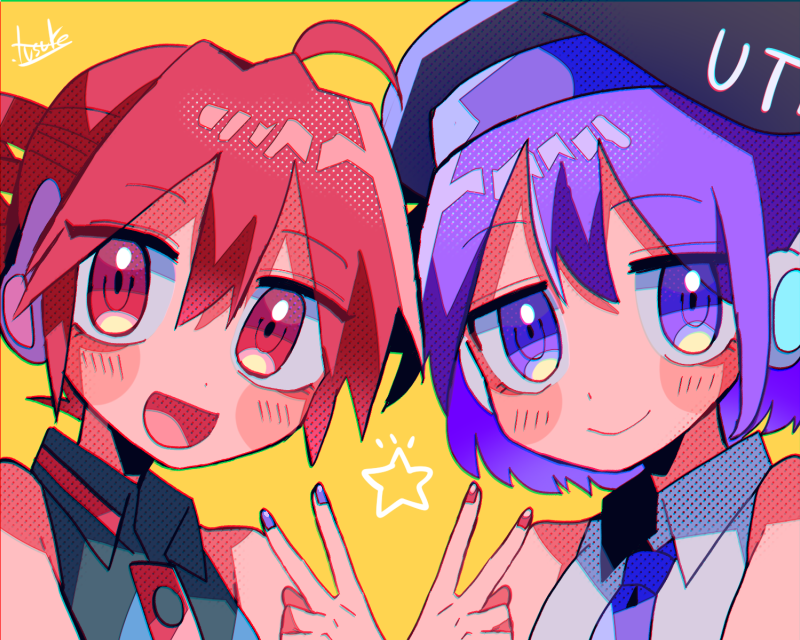 Safebooru - 2girls ahoge blush stickers chromatic aberration collared ...