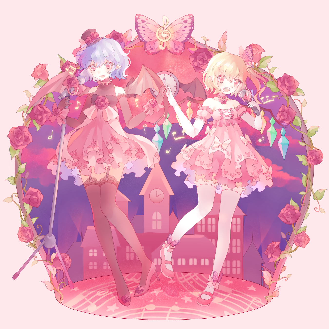 Safebooru - 2girls alternate costume bat wings blonde hair blue hair bug butterfly crystal dress ...