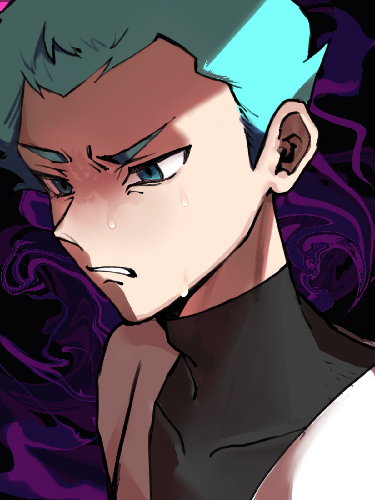 Safebooru - 1boy archer (pokemon) black sweater blue eyes blue hair ...