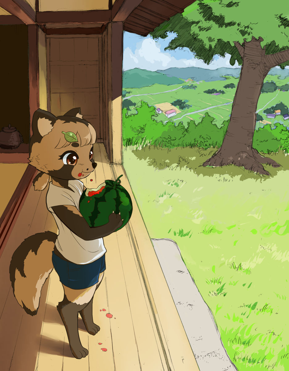 Safebooru - 1girl blue shorts brown eyes brown fur bttfghn commentary ...
