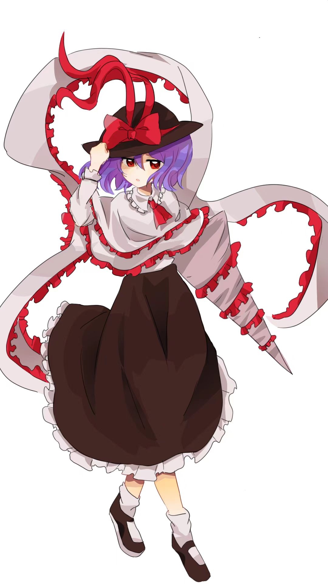 Safebooru - 1girl black hat black skirt bow commentary request drill frilled shawl frills full ...