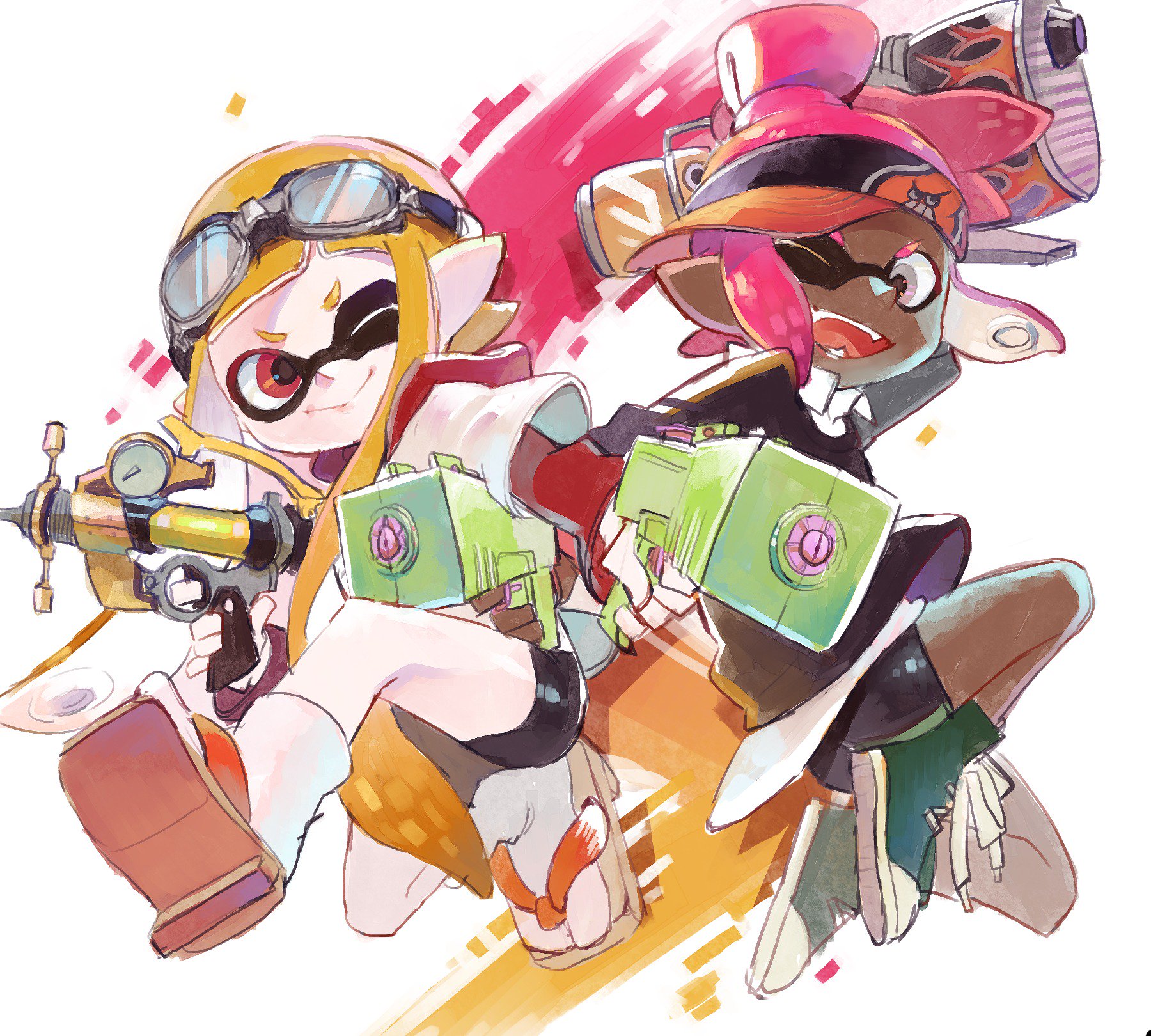 Safebooru - 1boy 1girl closed mouth dark skin fangs goggles goggles on ...