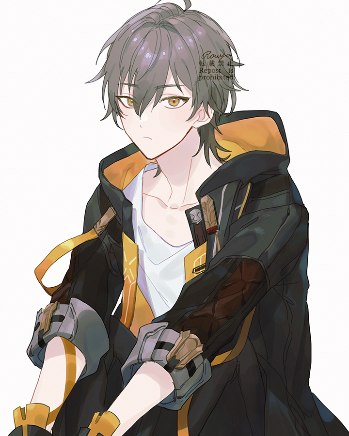 Safebooru - 1boy arm ribbon artist name black coat black gloves black ...