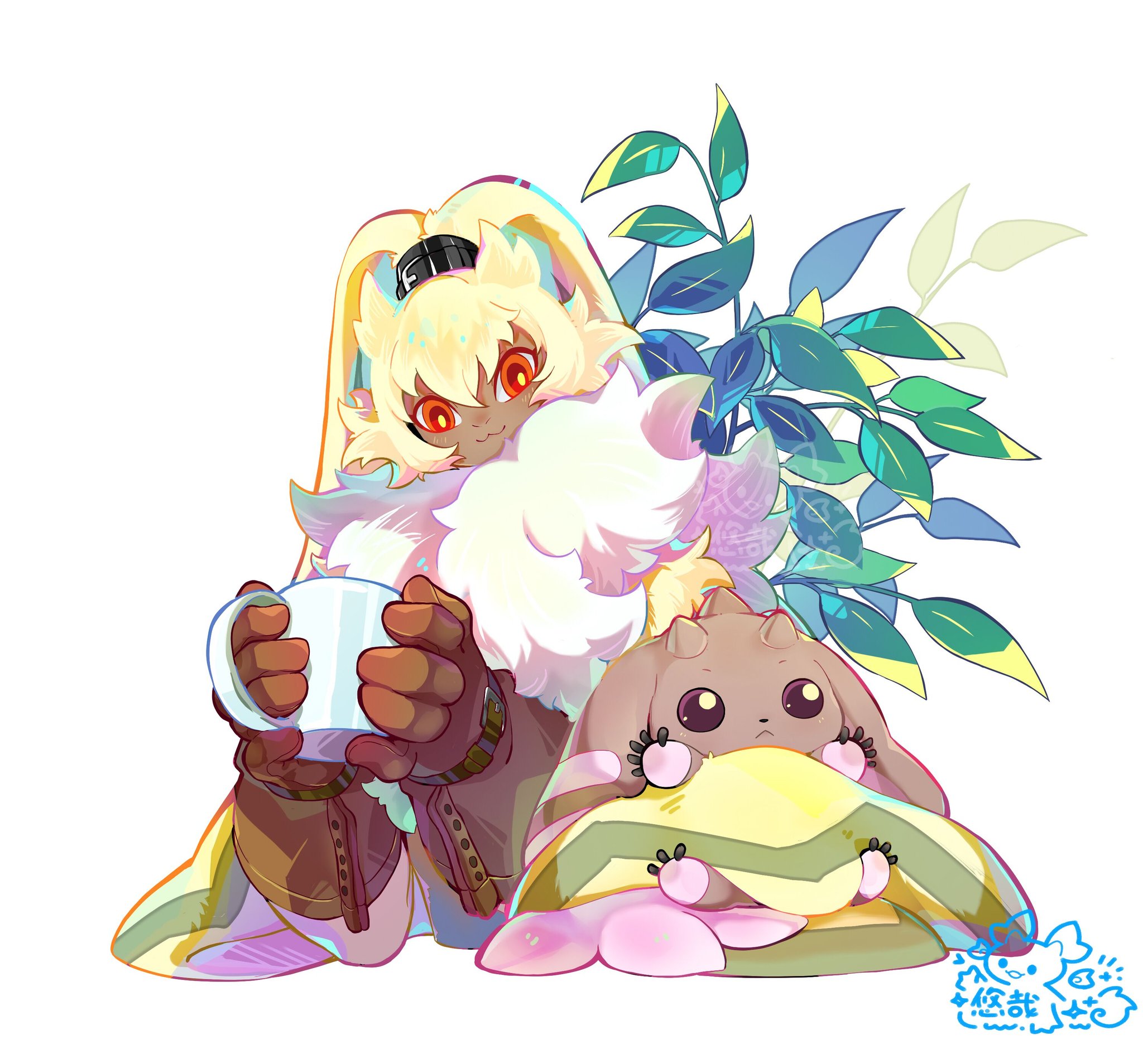 Safebooru - :3 body fur brown eyes brown fur brown gloves cup digimon digimon (creature) gloves ...