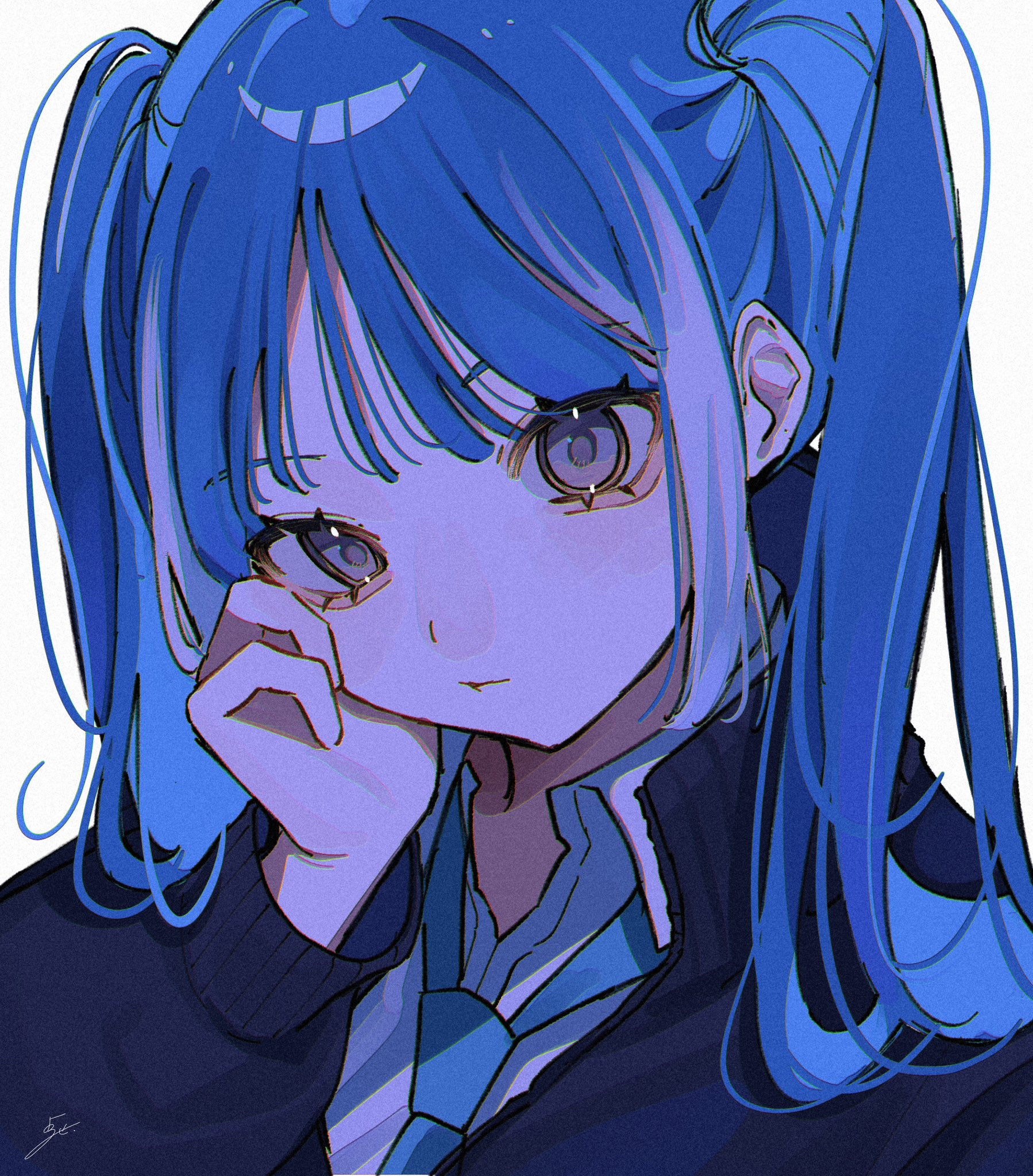 Safebooru 1girl Black Jacket Blue Hair Blue Necktie Closed Mouth 9548