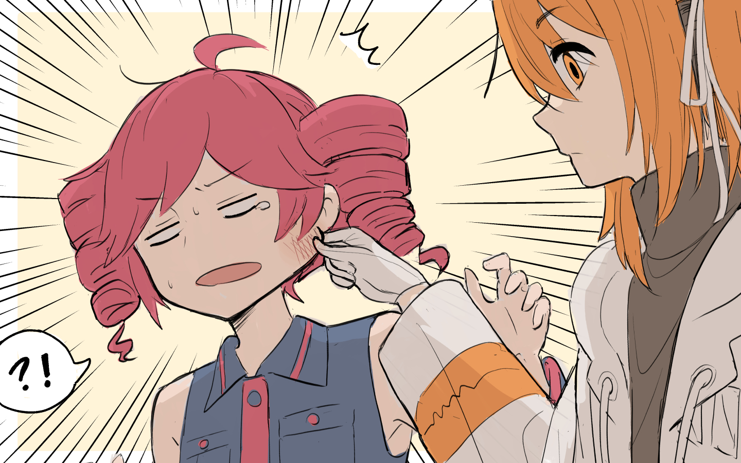 Safebooru - !? 2girls ^^^ a.i. voice adachi rei ahoge bare shoulders black shirt blank eyes ...