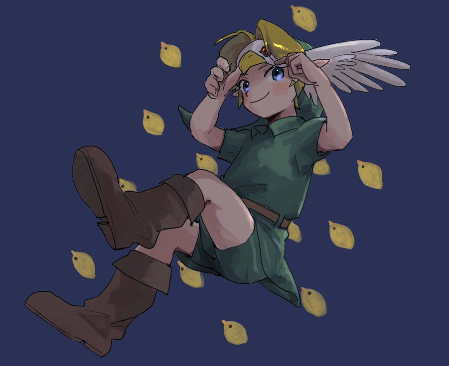 Safebooru - 1boy belt bird mask blonde hair blue background blue eyes blush boots brown belt ...