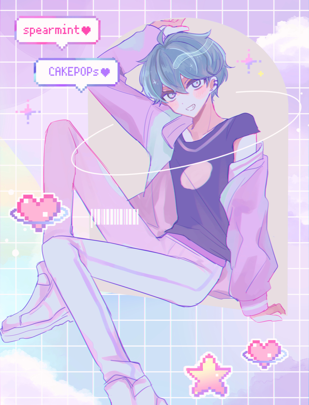 Safebooru - 1boy blue hair cookie run english text grin heart highres ...