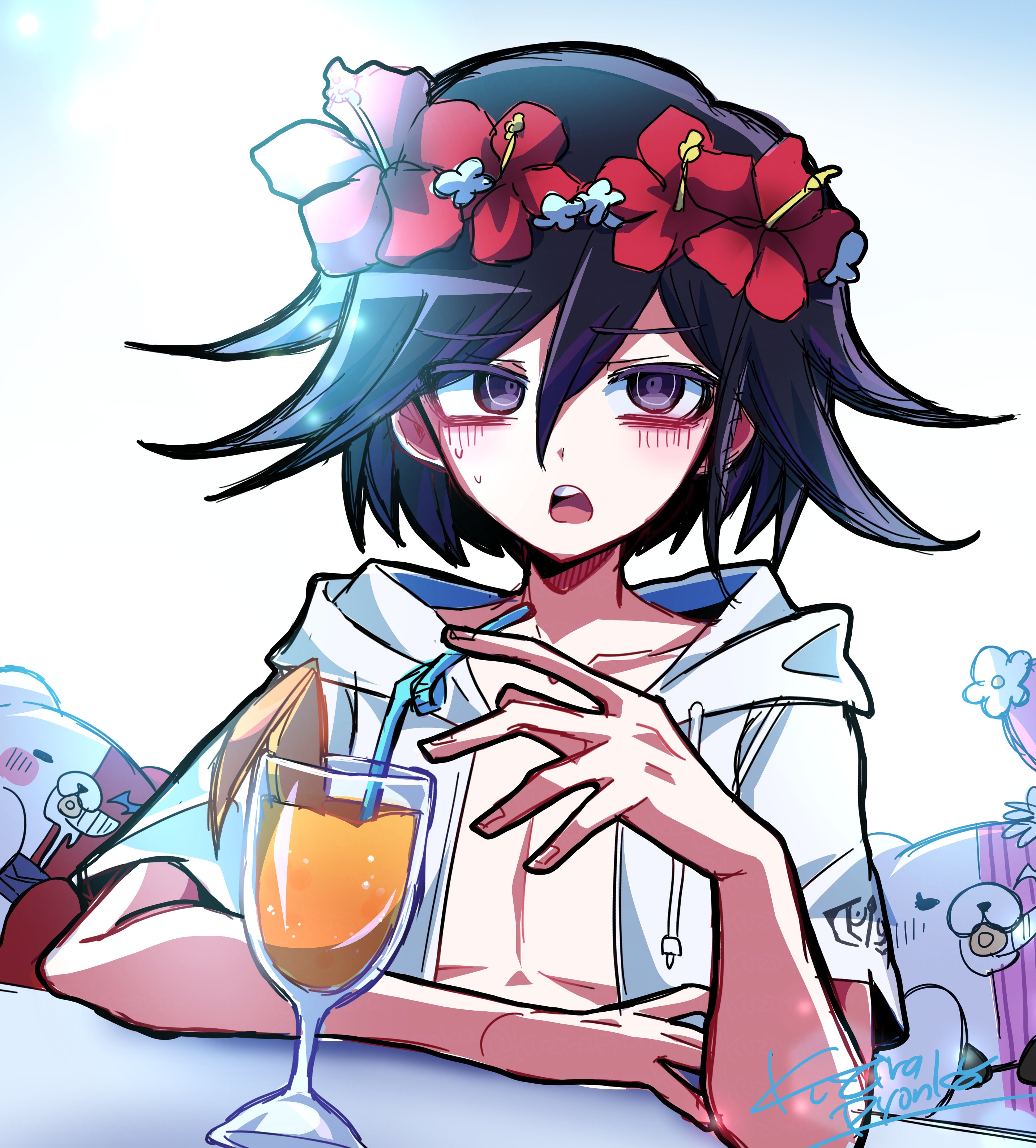 Safebooru - 1boy :o absurdres artist name black eyes black hair blush collarbone danganronpa ...