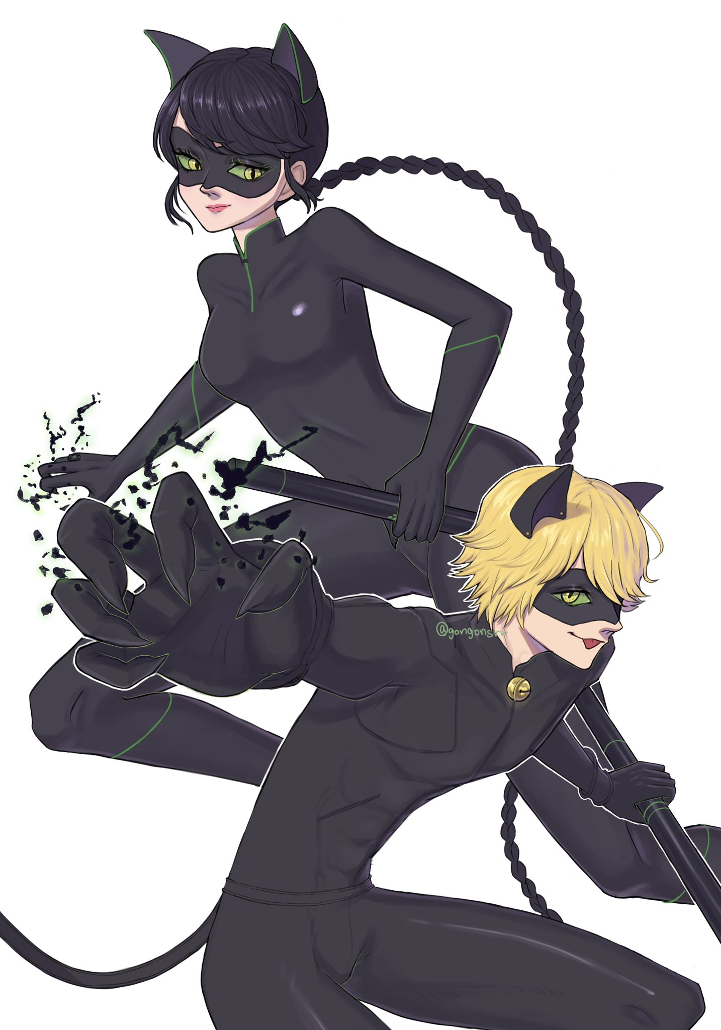 Safebooru - 1boy 1girl adrien agreste animal ears bell black bodysuit black hair black mask ...