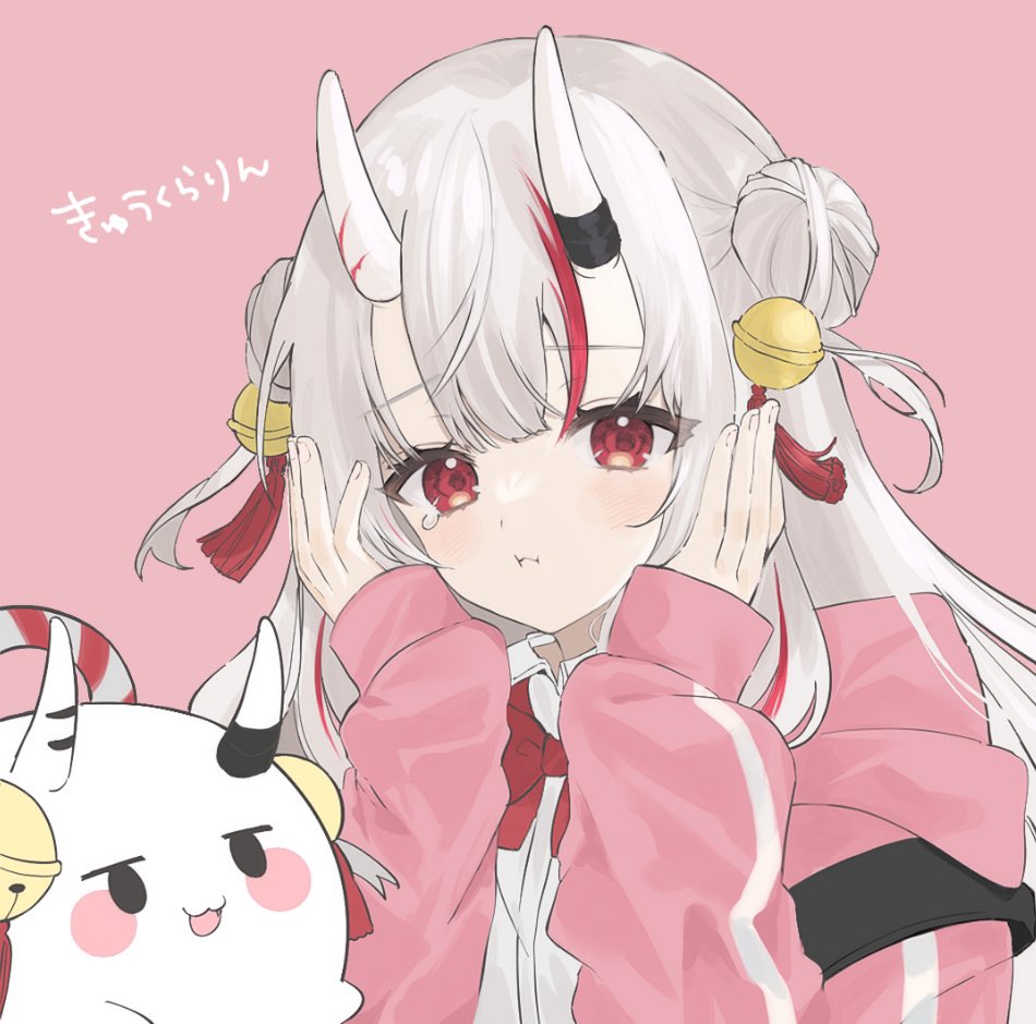 Safebooru - 1girl bell closed mouth double bun hair bell hair bun hair ornament hands up ...