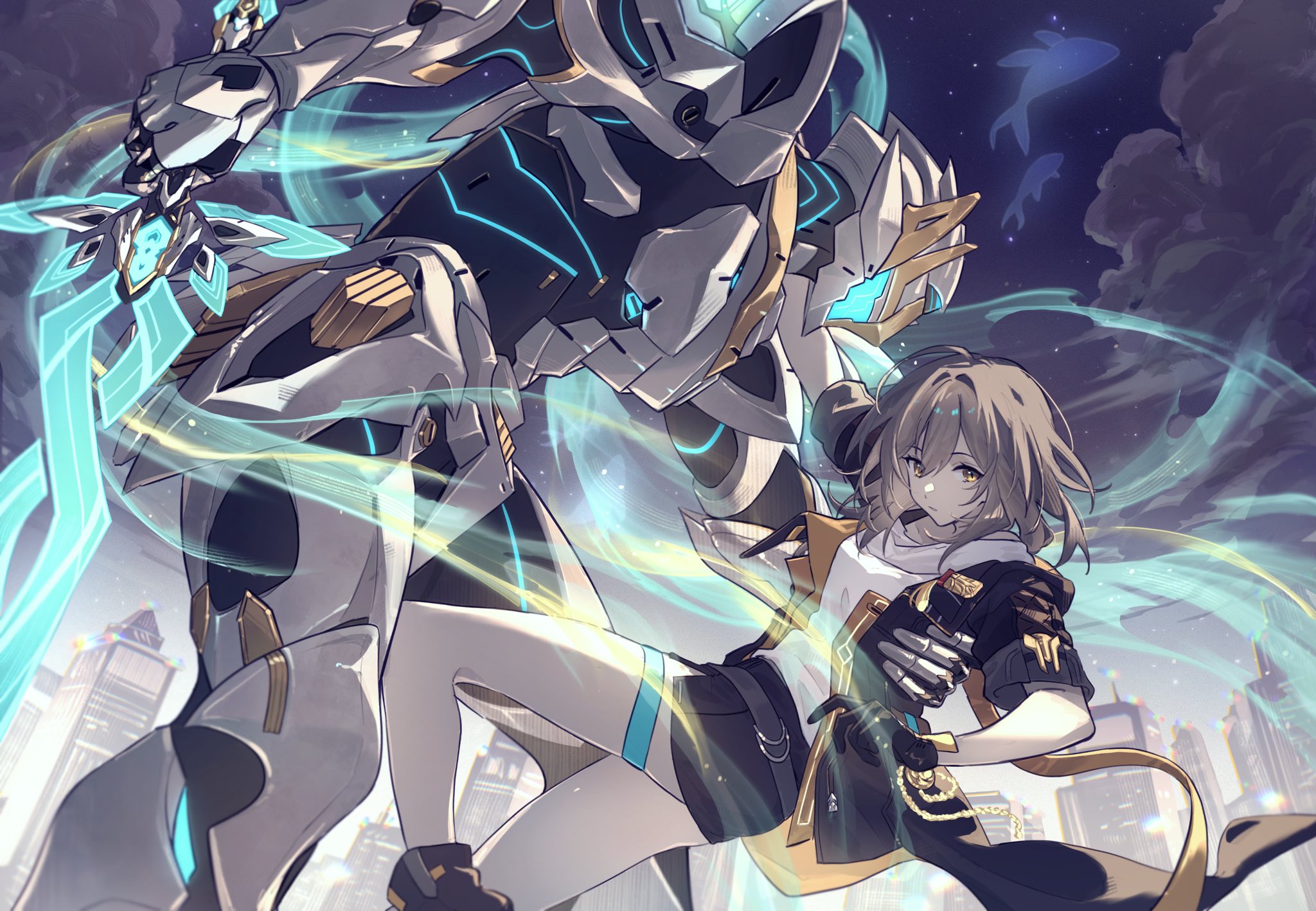 Safebooru - 1girl armor black gloves black jacket closed mouth firefly ...