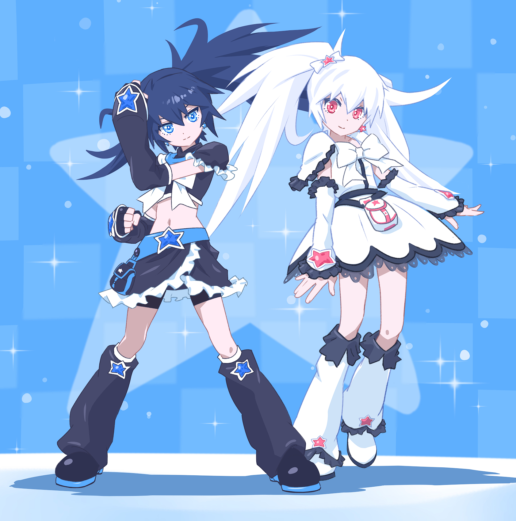 Safebooru - 2girls 32zzz black footwear black hair black rock shooter black rock shooter ...
