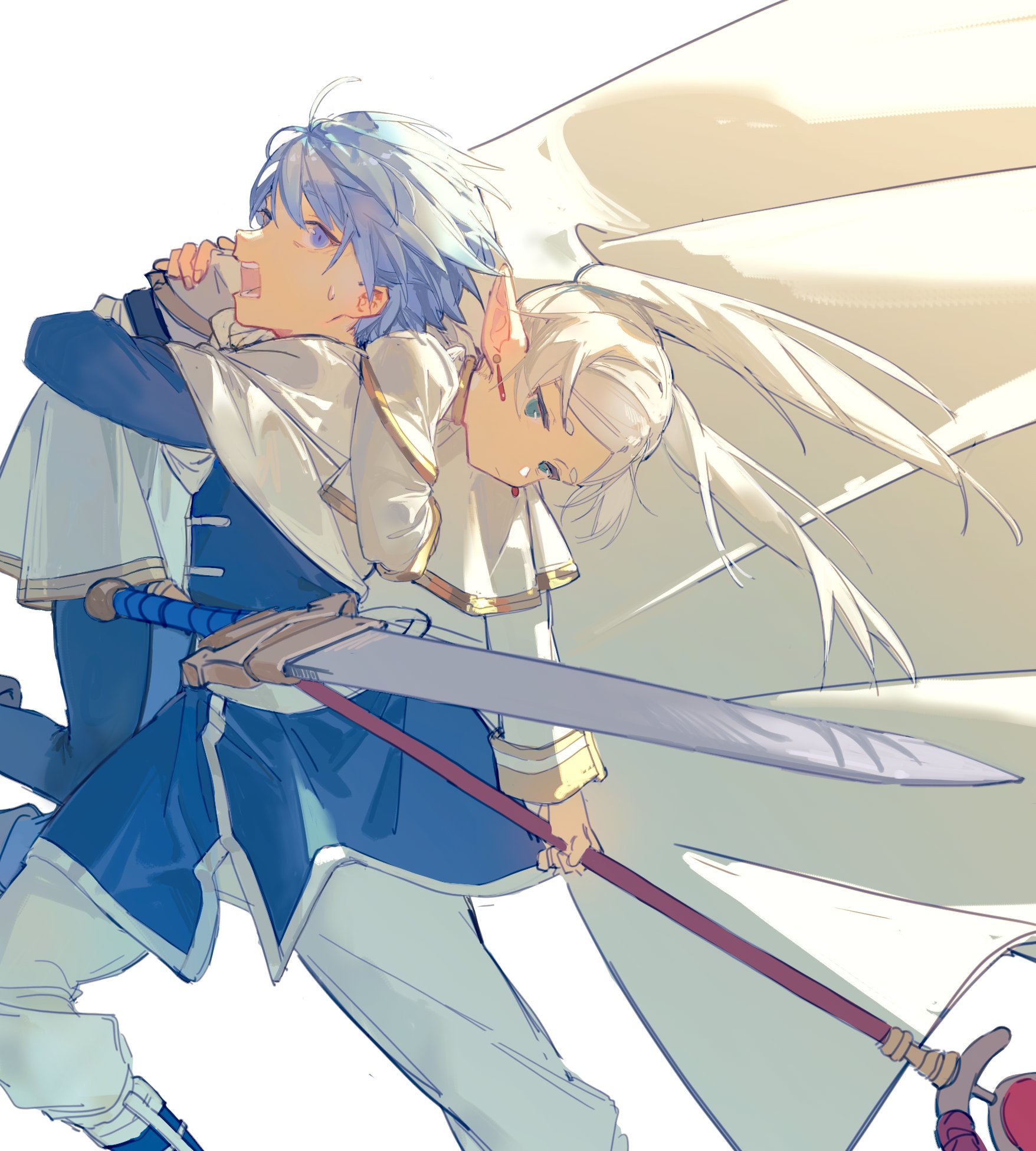 Safebooru - 1boy 1girl blue eyes blue hair capelet carrying carrying ...