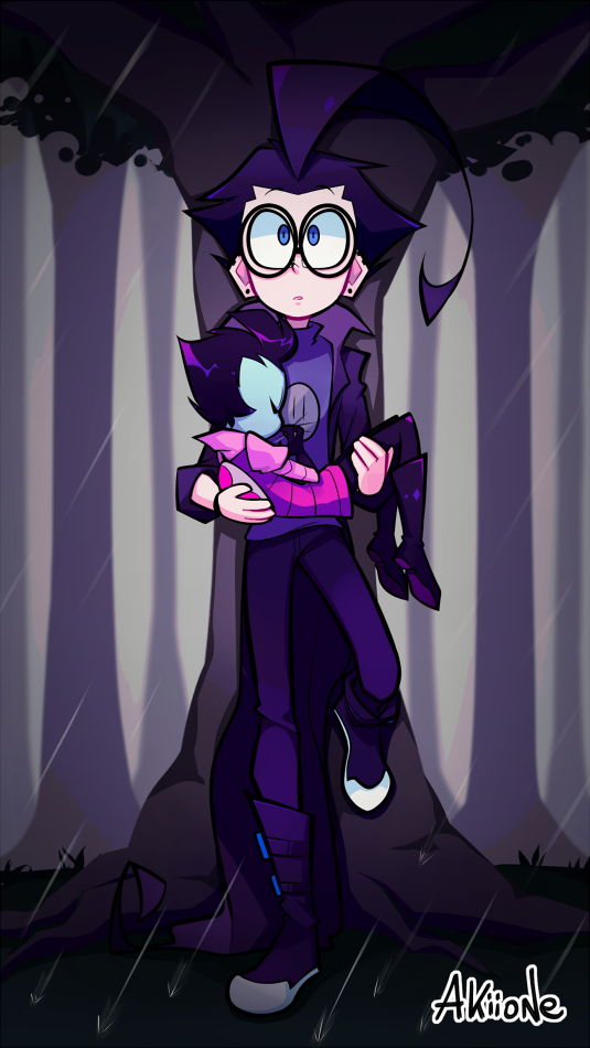 Safebooru - 2boys alien black hair carrying colored skin dib (invader ...