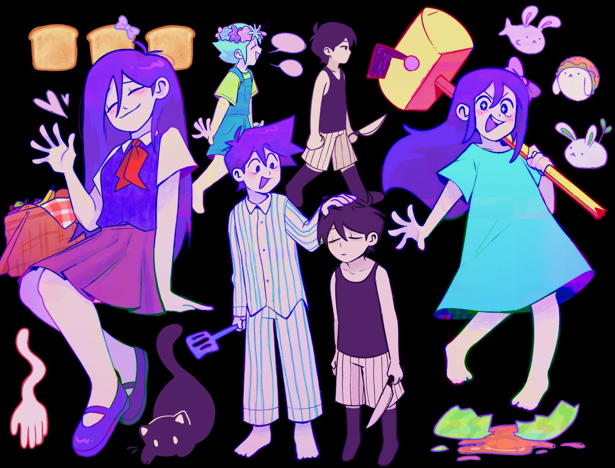 Safebooru - + + 2girls 3boys aubrey (headspace) (omori) aubrey (omori ...