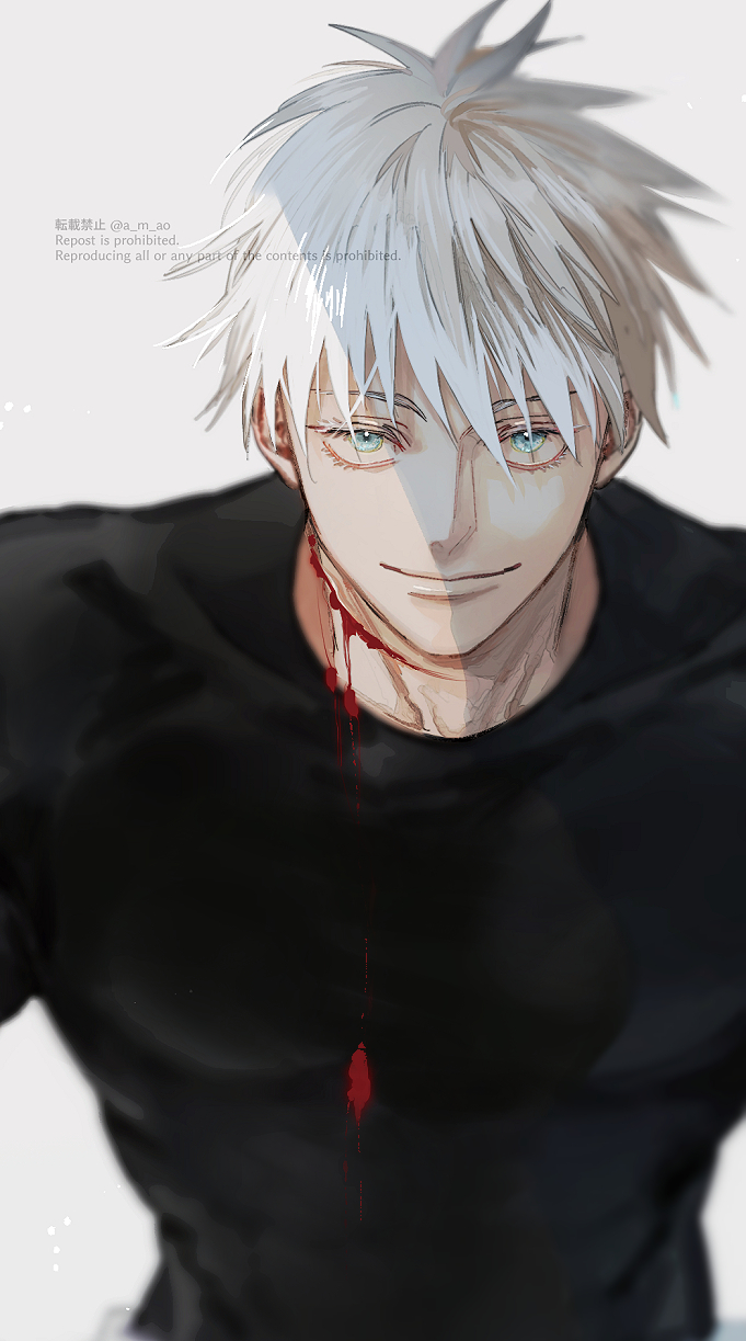 Safebooru - 1boy aokawa (asiato) black shirt bleeding blood blood on ...
