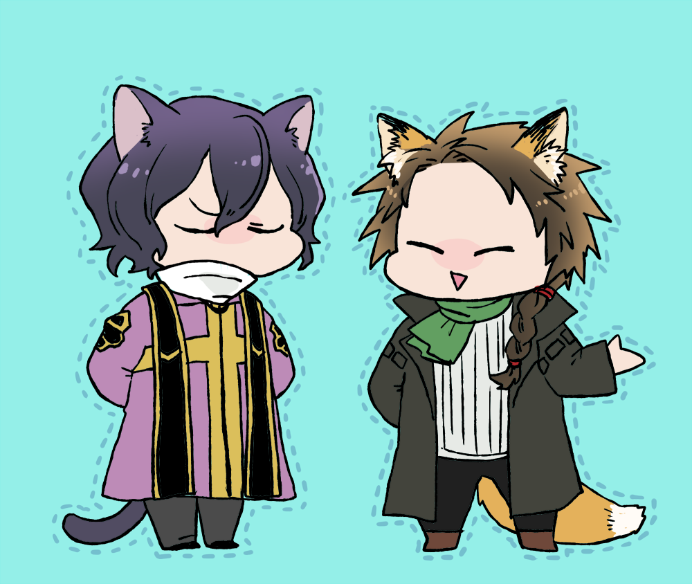 Safebooru - 2boys animal ears arm behind back arms behind back black ...