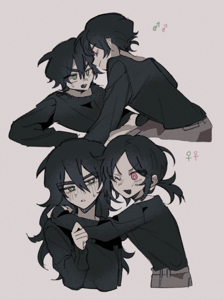 Safebooru - 2boys 2girls andrew graves ashley graves black hair black sweater blush genderswap ...