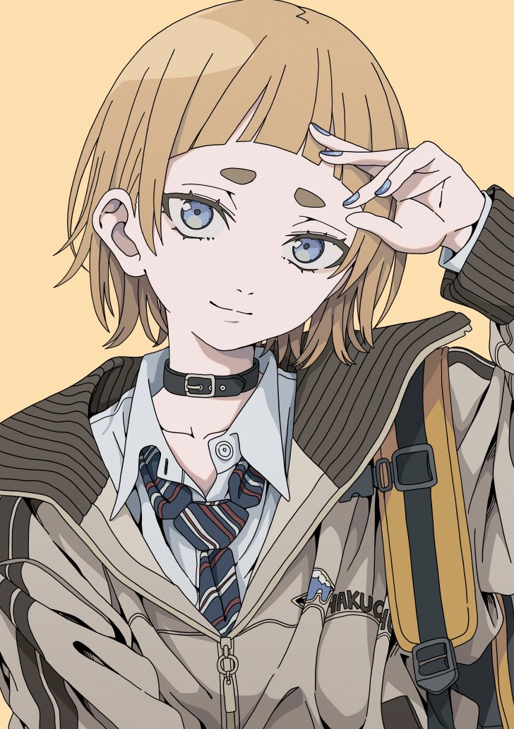 Safebooru - 1girl arched bangs artist logo artist name belt belt collar black belt blue eyes ...