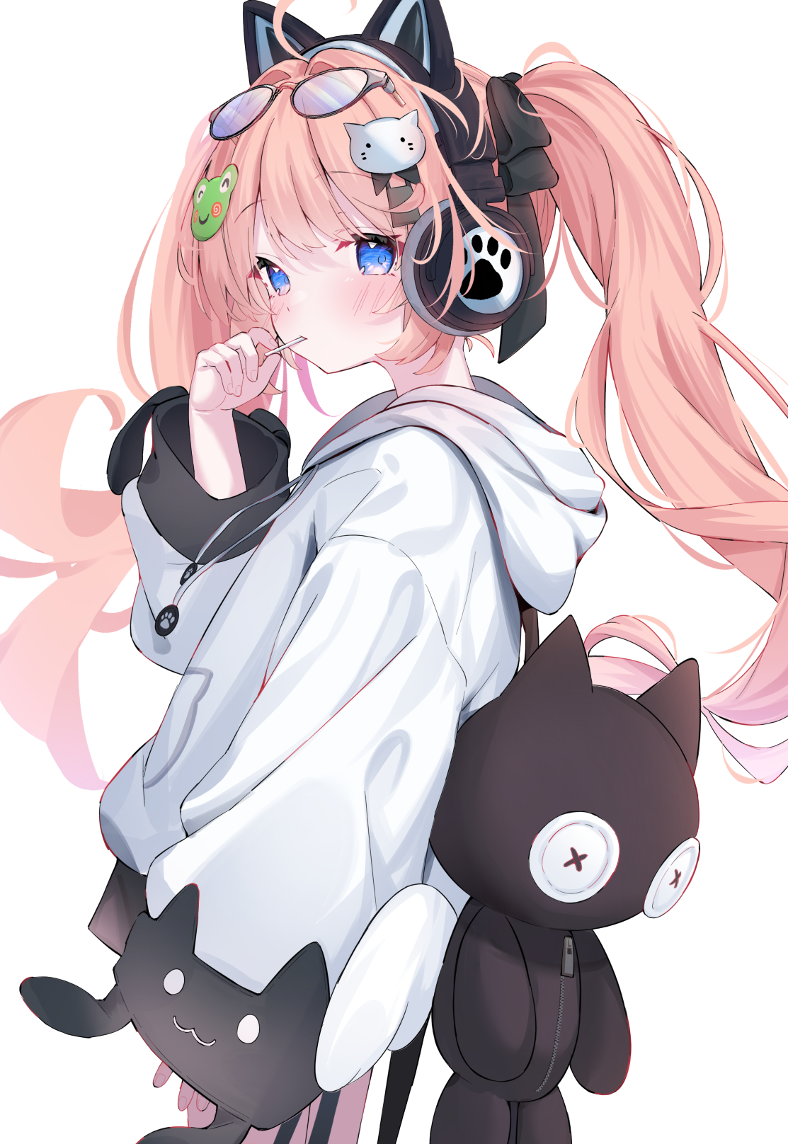 Safebooru - 1girl ahoge animal ear headphones animal ears black ribbon blonde hair blue eyes ...