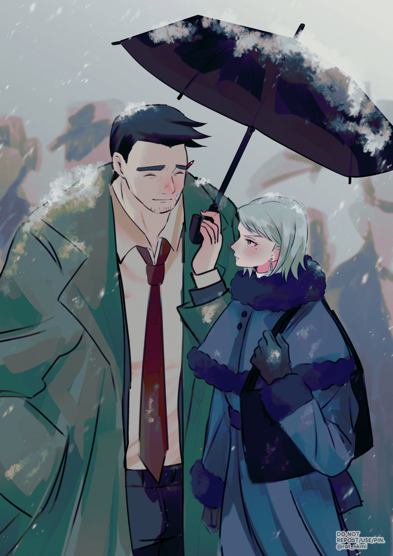 Safebooru - 1boy 1girl ace attorney black bag black gloves black hair blue coat blush closed ...