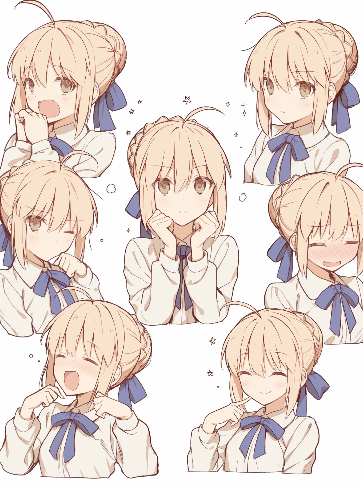 Safebooru - 1girl ahoge ai-generated artoria pendragon (fate) blonde hair blouse blue bow blush ...