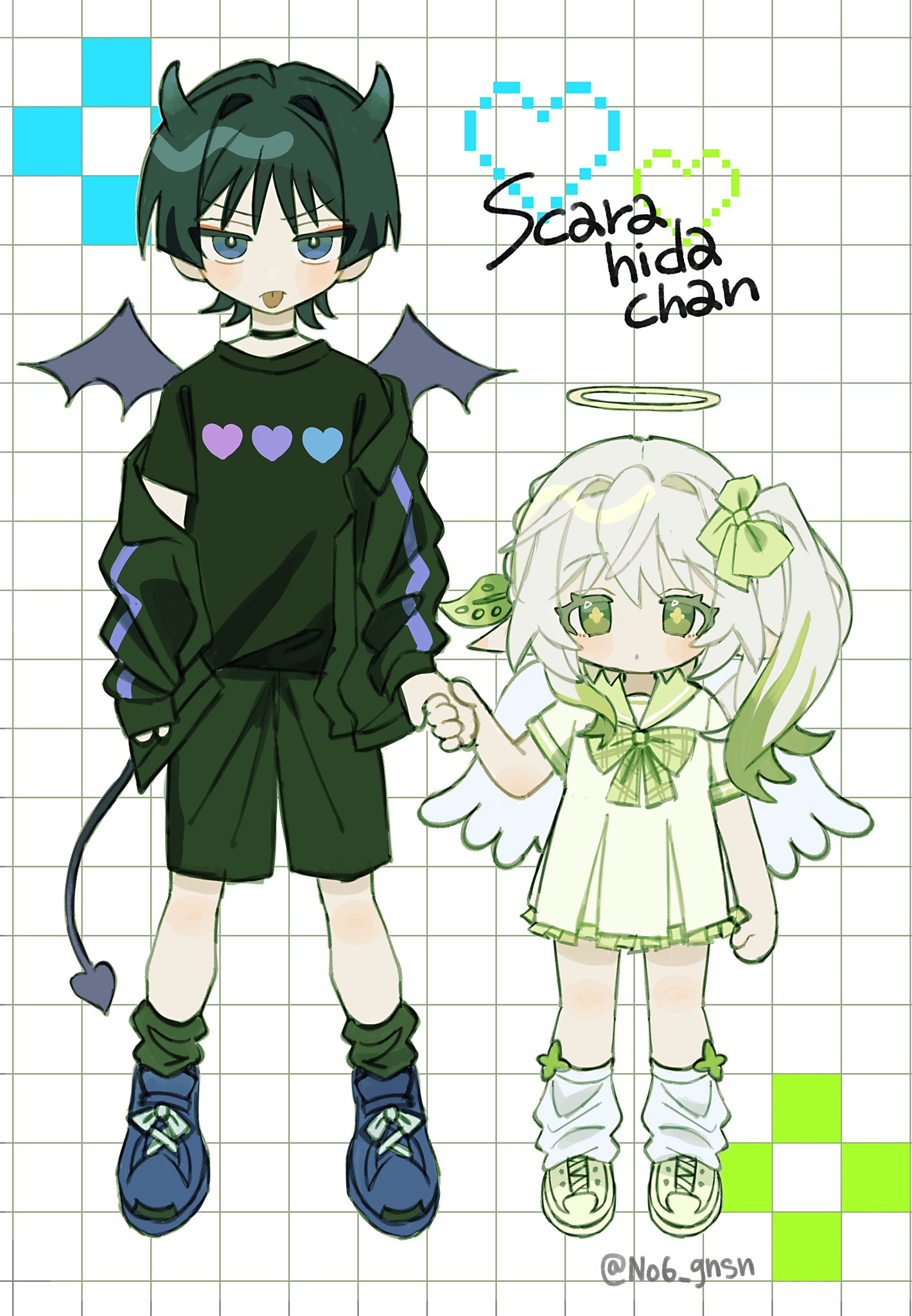 Safebooru - 1boy 1girl :p alternate costume angel and devil angel wings asymmetrical sidelocks ...