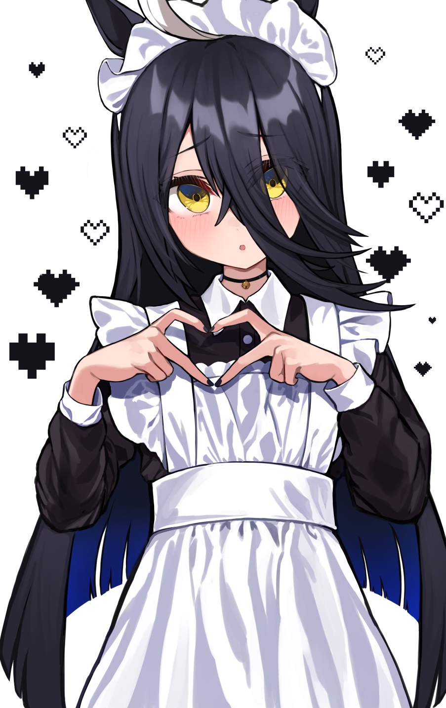 Safebooru - 1girl ahoge animal ears bell black hair black nails blue hair blush collared dress ...