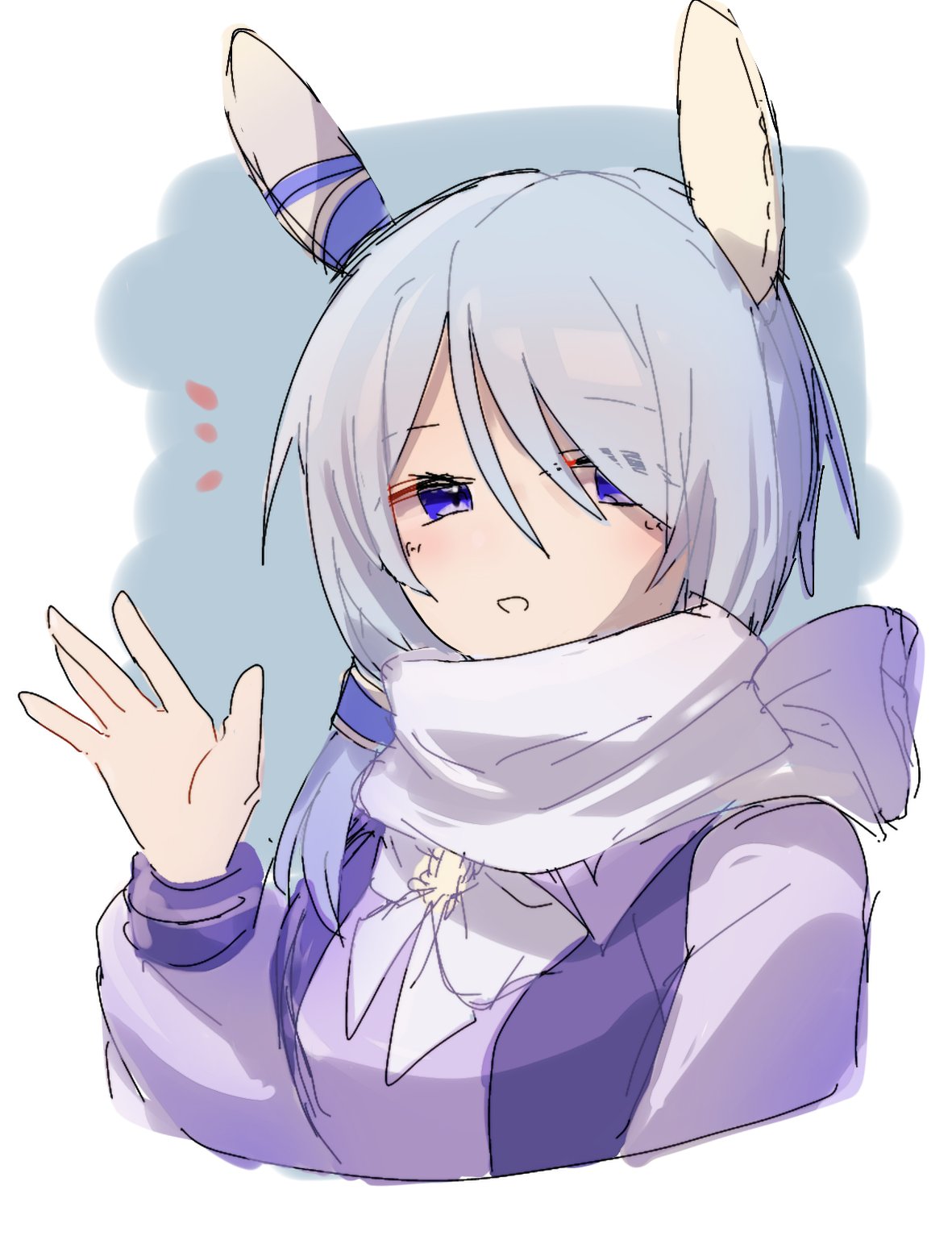 Safebooru - 1girl amano (amano miko) animal ears blue eyes blue hair blush ear covers hair ...