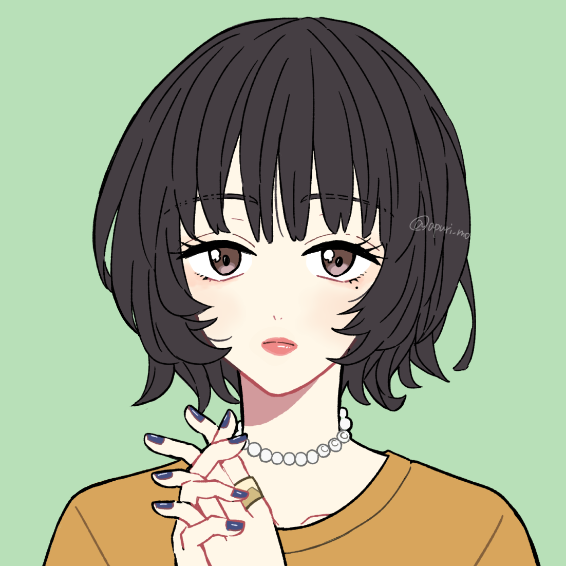 Safebooru - 1girl apuri black eyes black hair brown shirt eyelashes ...