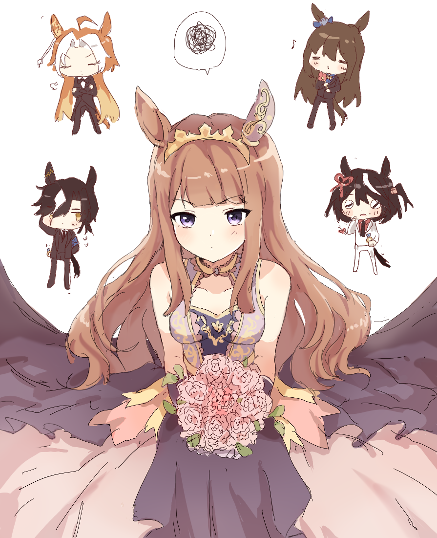 Safebooru - 5girls alternate costume animal ears blush breasts brown hair chibi closed mouth ...