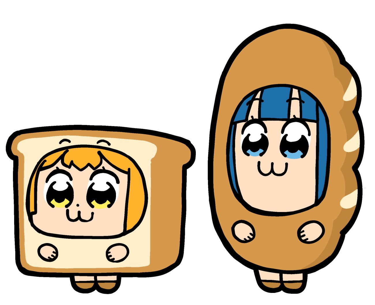 Safebooru - 2girls :3 baguette bkub blonde hair blue eyes blue hair blunt bangs bread brown ...