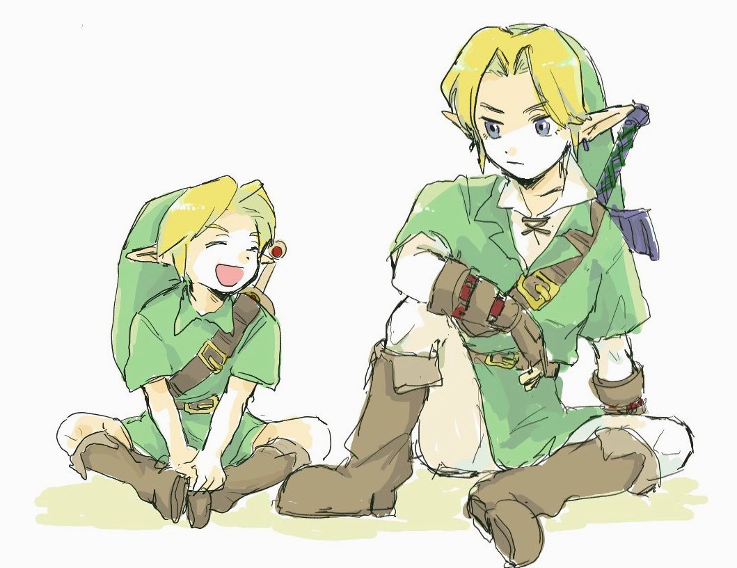 Safebooru - 2boys age difference arm support belt blonde hair blue eyes boots brown belt brown ...