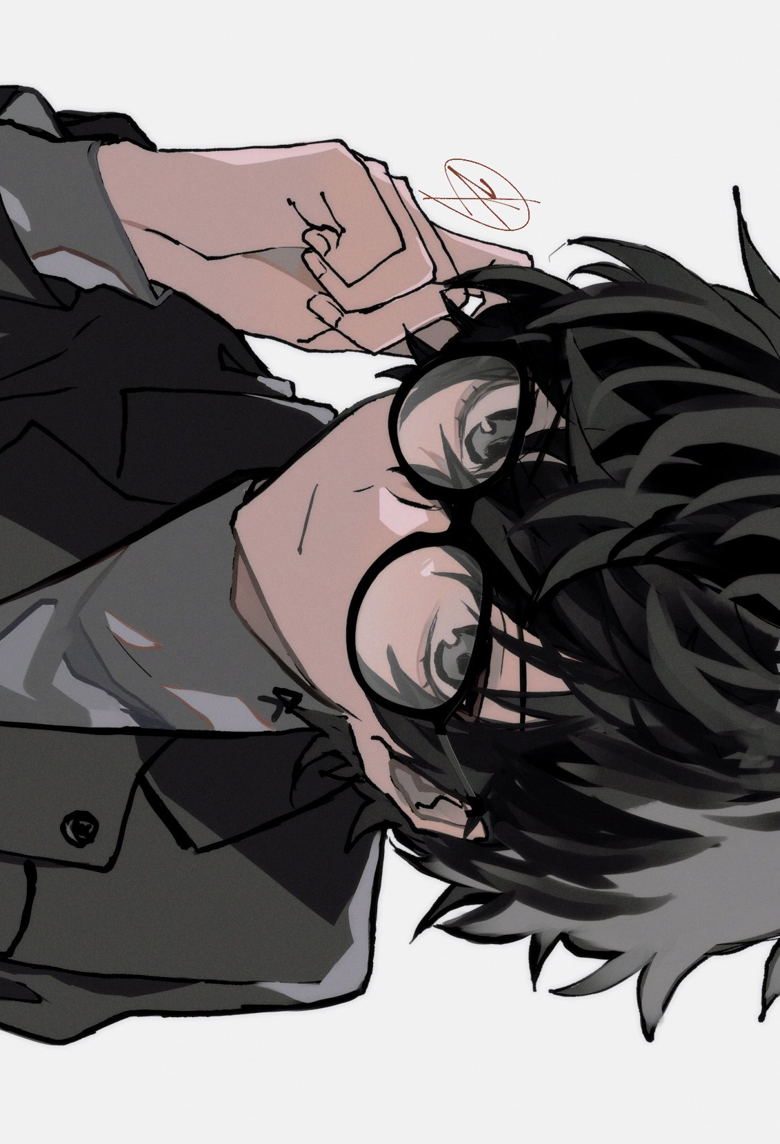 Safebooru - 1boy a d chi adjusting eyewear amamiya ren black-framed eyewear black hair black ...