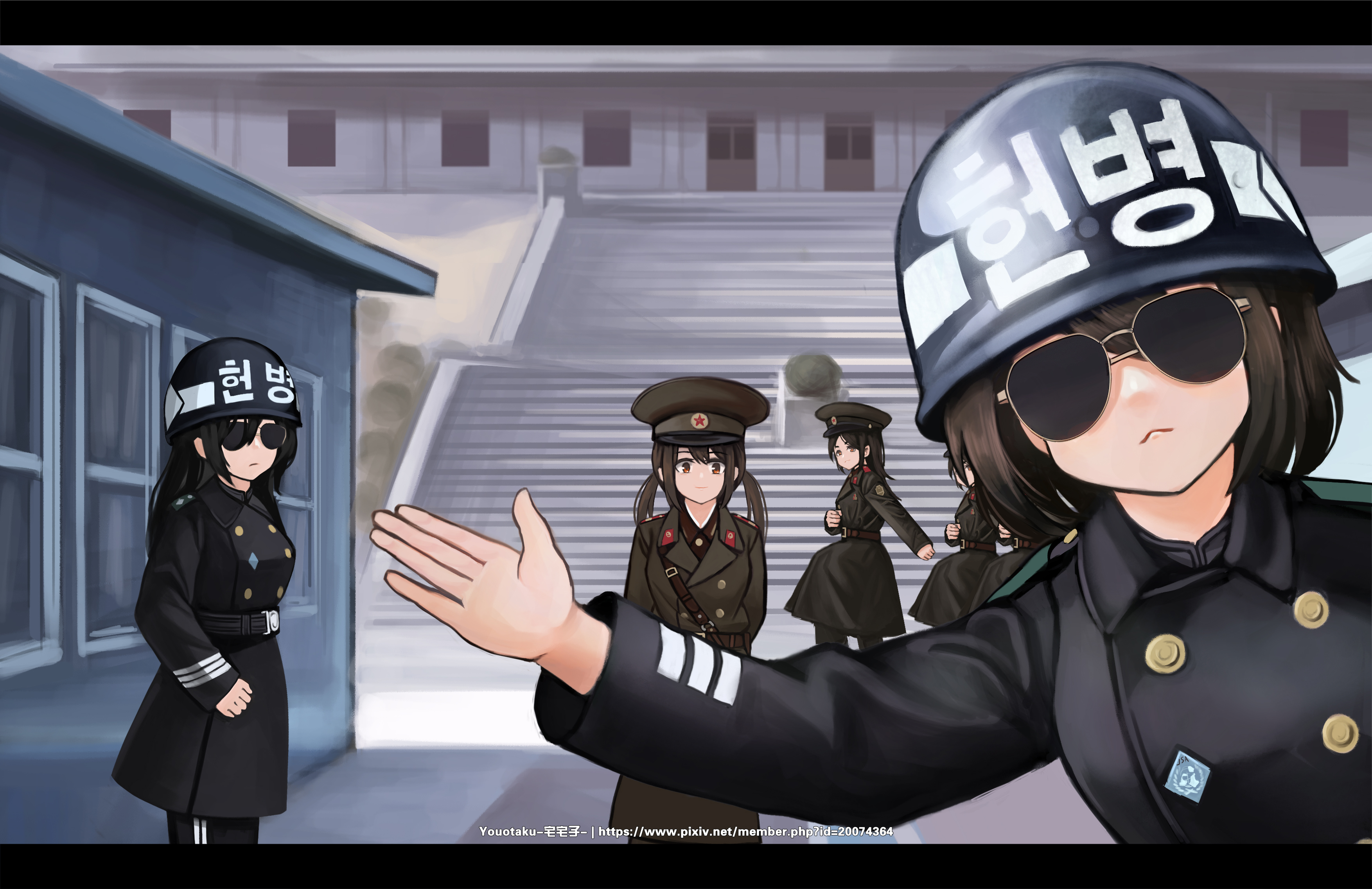 Safebooru - 5girls absurdres artist name black hair brown eyes buttons ...